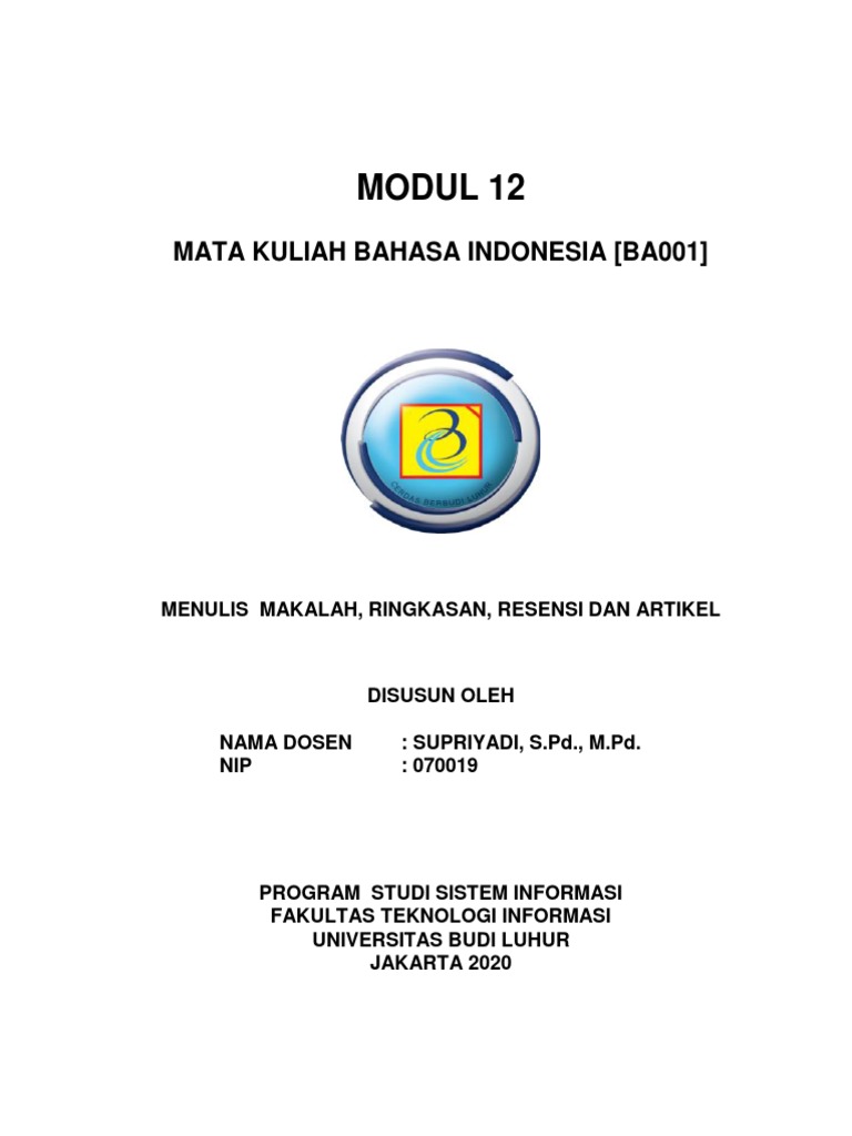 Modul 12 Menulis Makalah, Ringkasan, Resensi, Dan Artikel Fti | PDF