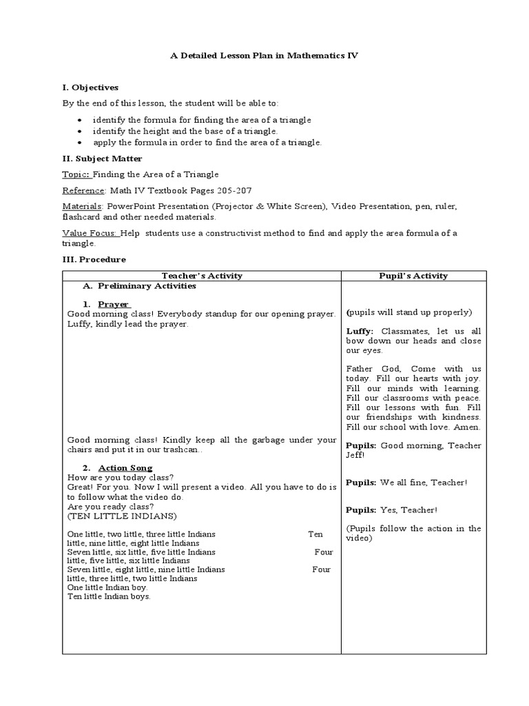 Area of a Triangle Lesson Plan | PDF | Area | Triangle