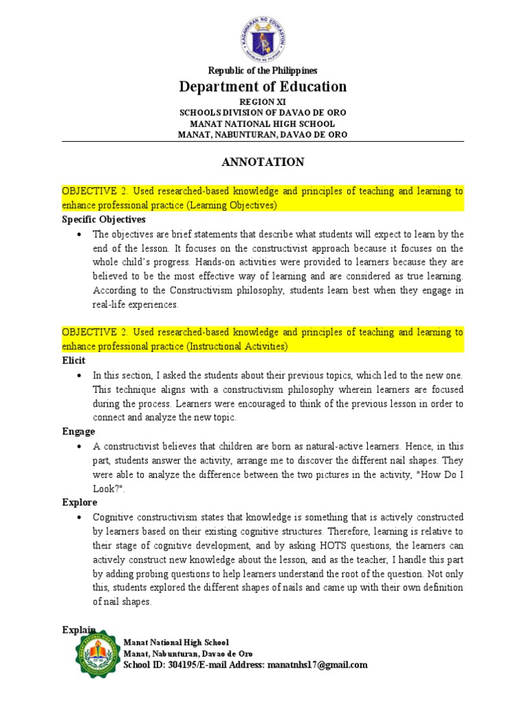 Objective 16 Annotation | PDF | Constructivism (Philosophy Of Education ...