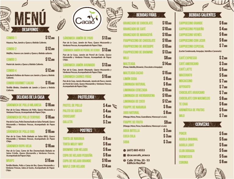 Menu Cacao | PDF | jamón | Cerdo