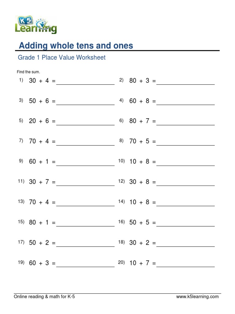 Grade 1 Adding Whole Tens and Ones A | PDF