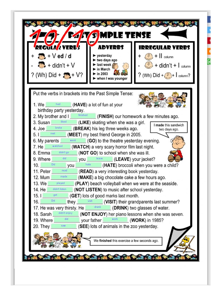 Ejercicio de Past Simple Tense | PDF Ejercicio de Past Simple Tense | PDF