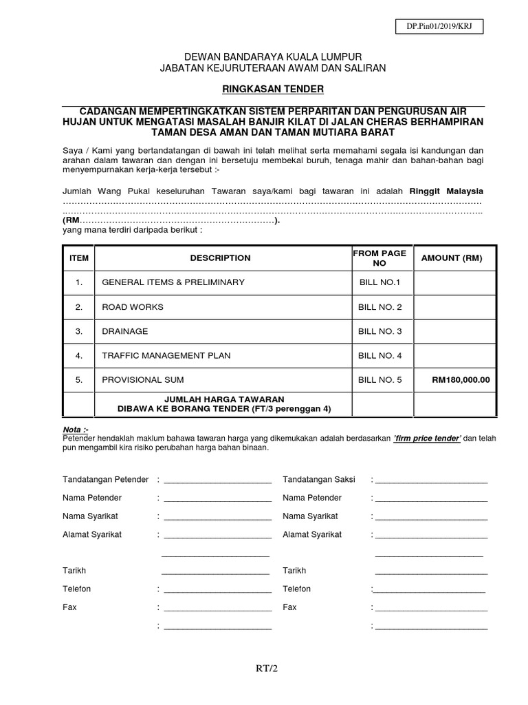 Dokumen Tender Jalan Cheras Jilid 2 | PDF