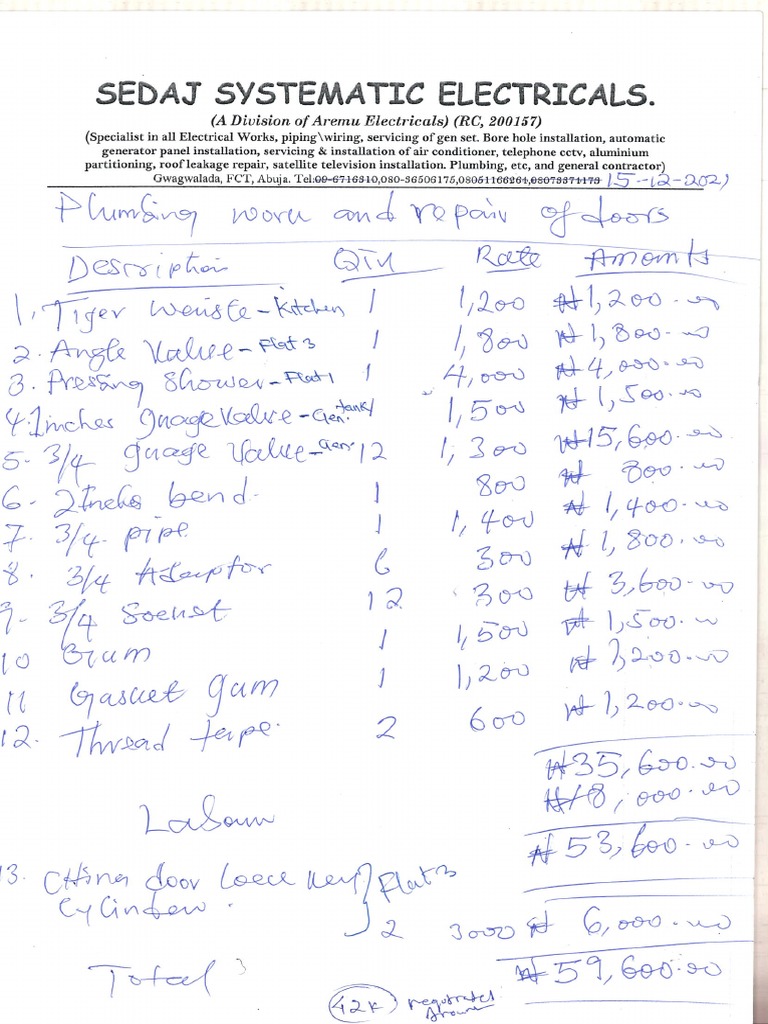 Plumbing Work Quotation | PDF