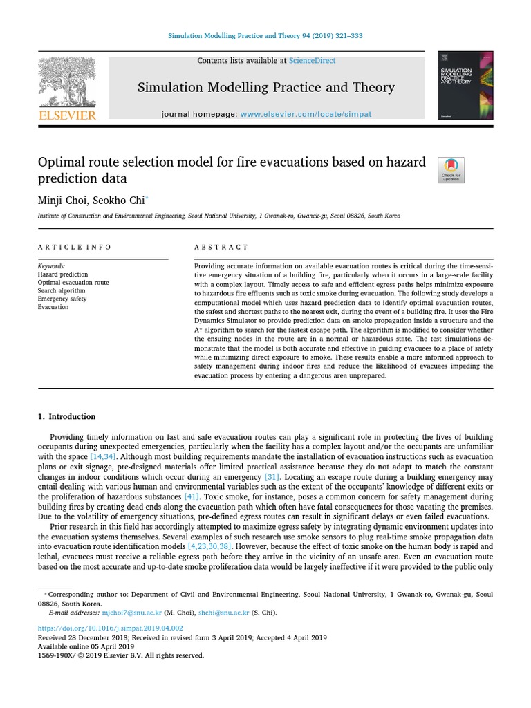 Optimal Route Selection Model For Fire Evacuatio 2019 Simulation