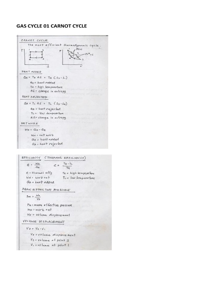 Gas Cycle 1 Carnot Cycle | PDF | Heat | Mechanical Engineering