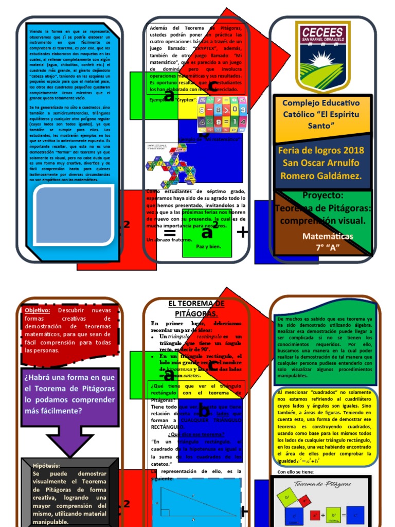Tríptico Teorema de Pitágoras 7° A | PDF | Triángulo | Geometría del plano euclidiano