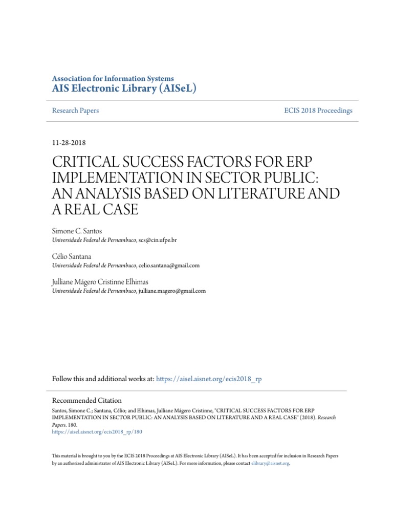 Critical Success Factors For Erp Implementation in Sector Public | Descargar gratis PDF ...