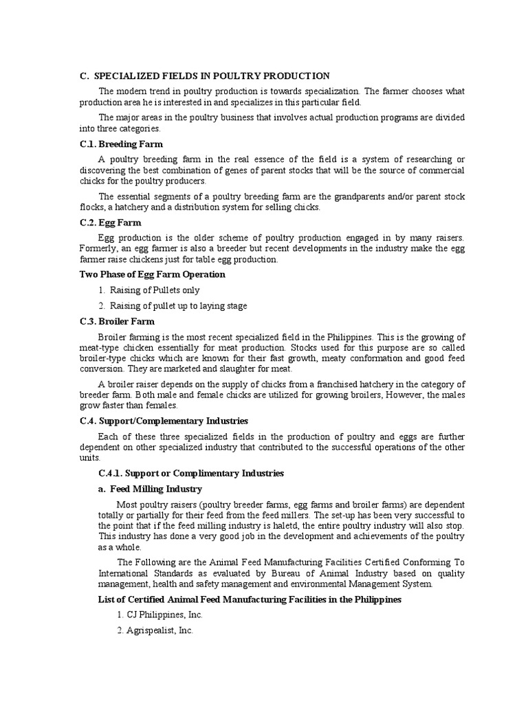 Specialized Field in Poultry Production | PDF | Chicken | Poultry Farming