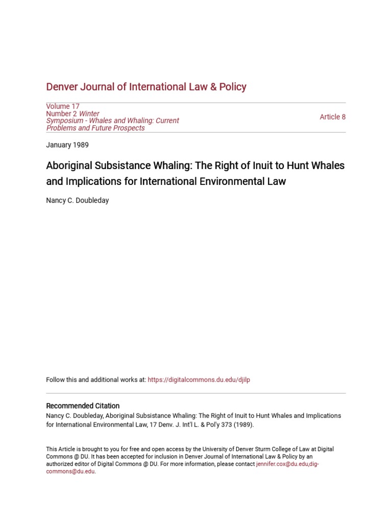 Aboriginal Subsistance Whaling - The Right of Inuit To Hunt Whales ...