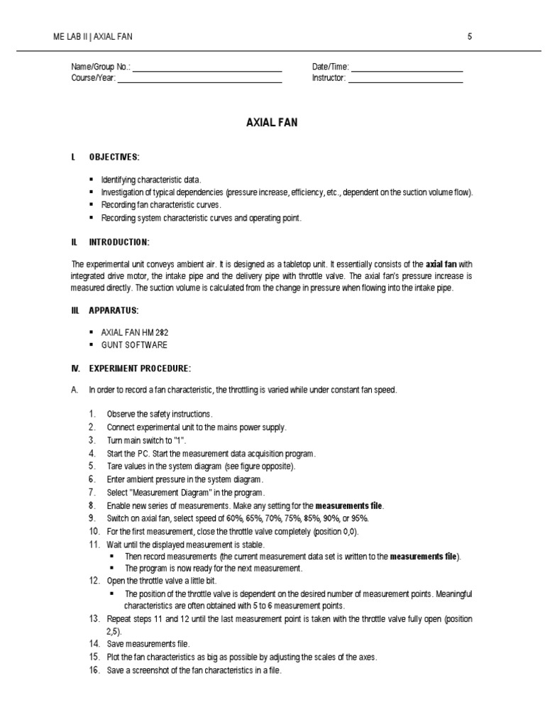 Axial Fan Lab Experiment Moduleedited | PDF