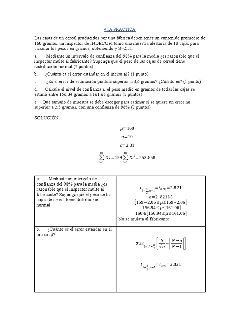 4TA PRÁCTICA (Problema 2) | PDF | Intervalo de confianza | Econometría