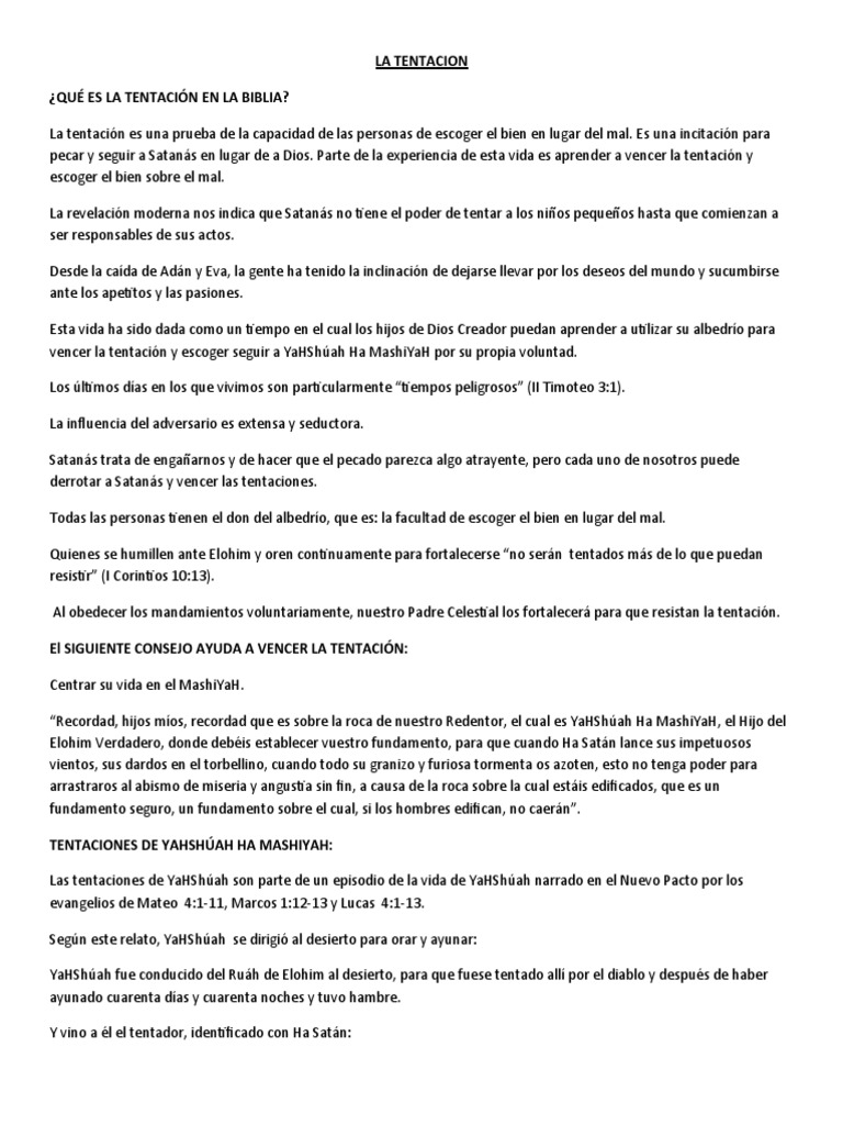 La Tentacion | PDF | Pecado | Satán
