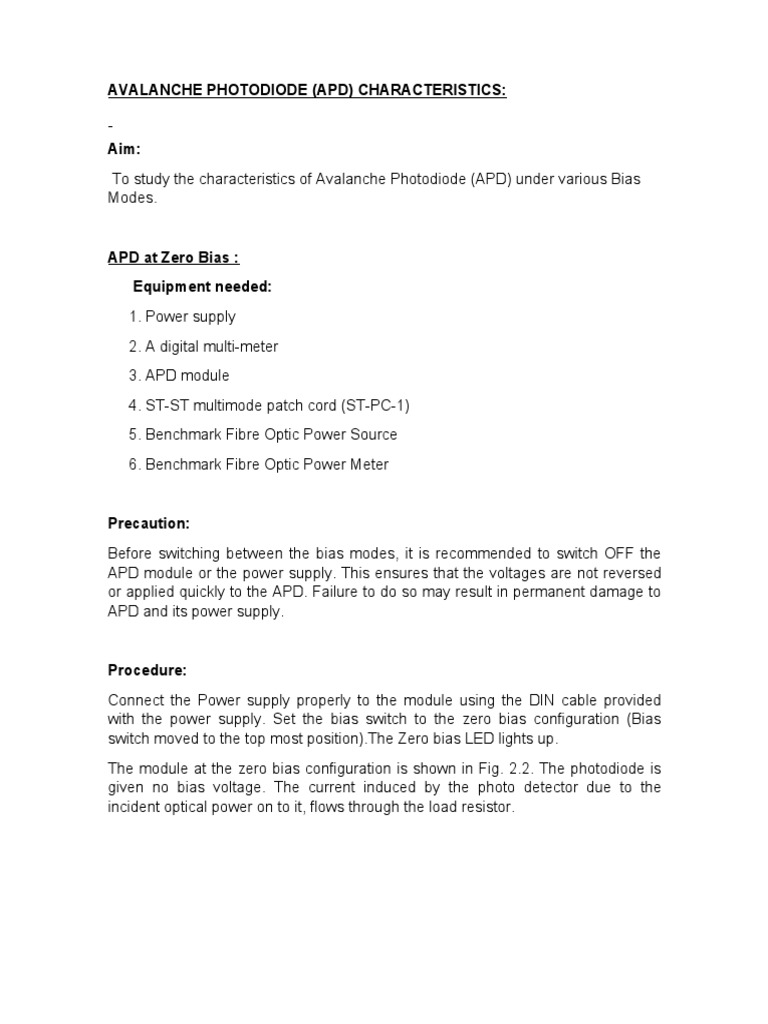 AVALANCHE PHOTODIODE (APD) Lab | PDF | Power Supply | Equipment