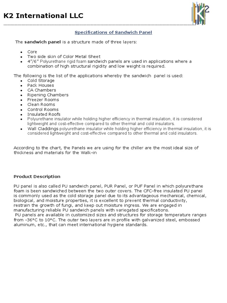 Walk - in Cooler PU Sandwich Panels Specs Sheets | PDF | Polyurethane ...