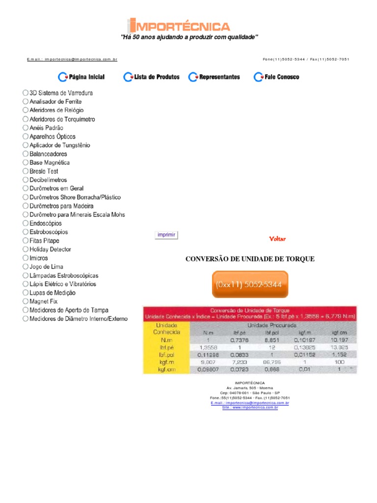 Tabela de Conversão de Torque, Conversor de Unidade de Torque | PDF