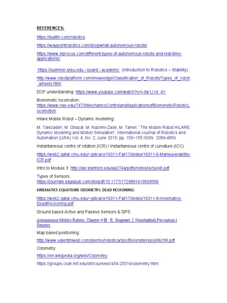 Lecture Notes - REFERENCE | PDF | Robotics | Robot Lecture Notes - REFERENCE | PDF | Robotics | Robot