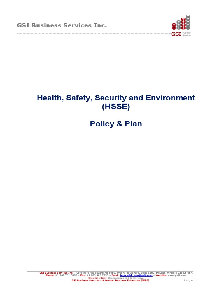 HSSE Health Safety Security and Environment Plan | PDF | Safety ...