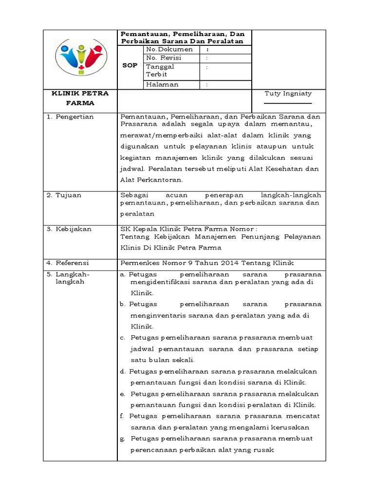 3.5.1.2 Sop Pemantauan Pemeliharaan Dan Perbaikan Sarana Dan Prasarana | PDF