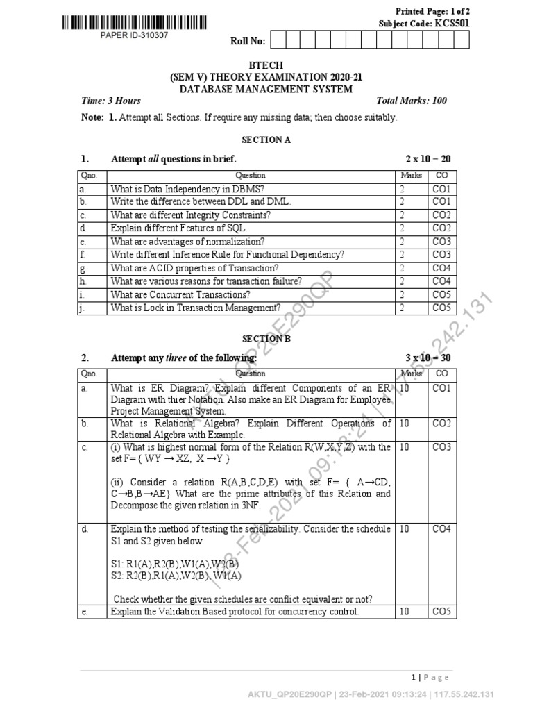 Database Management System KCS 501 | PDF | Database Transaction | Relational Database