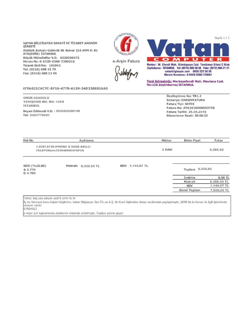 Vatan Fatura | PDF