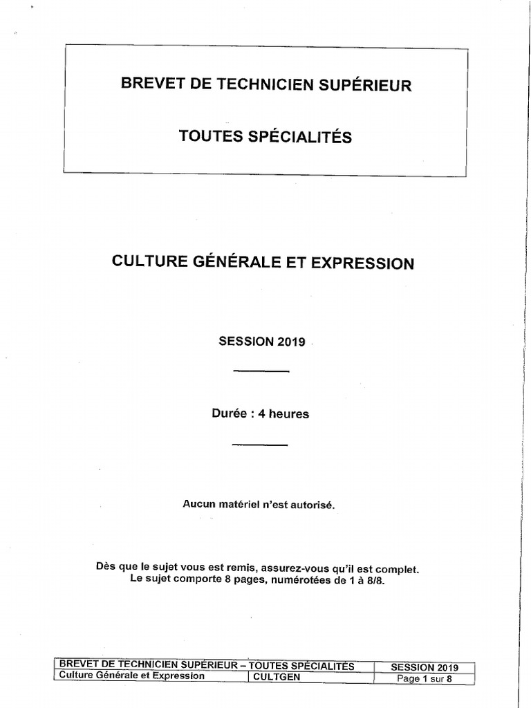 Sujet Culture Ge Bts 2019 | PDF