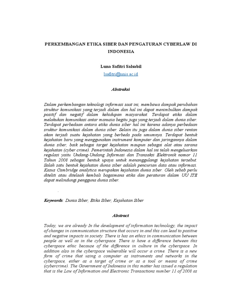 Etika Siber dan Cyberlaw di Indonesia | PDF | Komputer