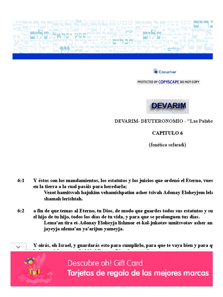 DEvarim - Deuteronomio - Capítulo 6 | PDF | Tora | Textos Judios