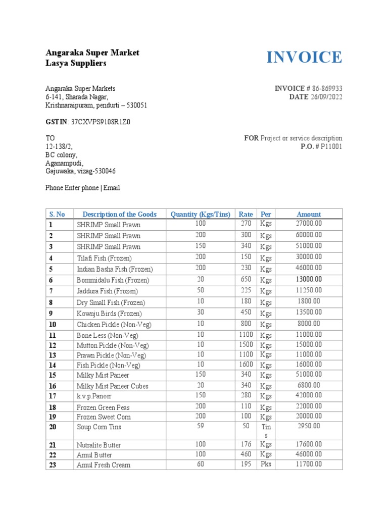 Wholesale Seafood & Dairy Invoice | PDF | Western Cuisine | Regional ...