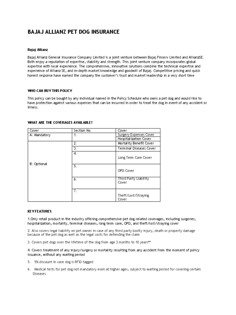 Bajaj Allianz Pet Dog Insurance Leaflet | PDF | Insurance | Liability ...