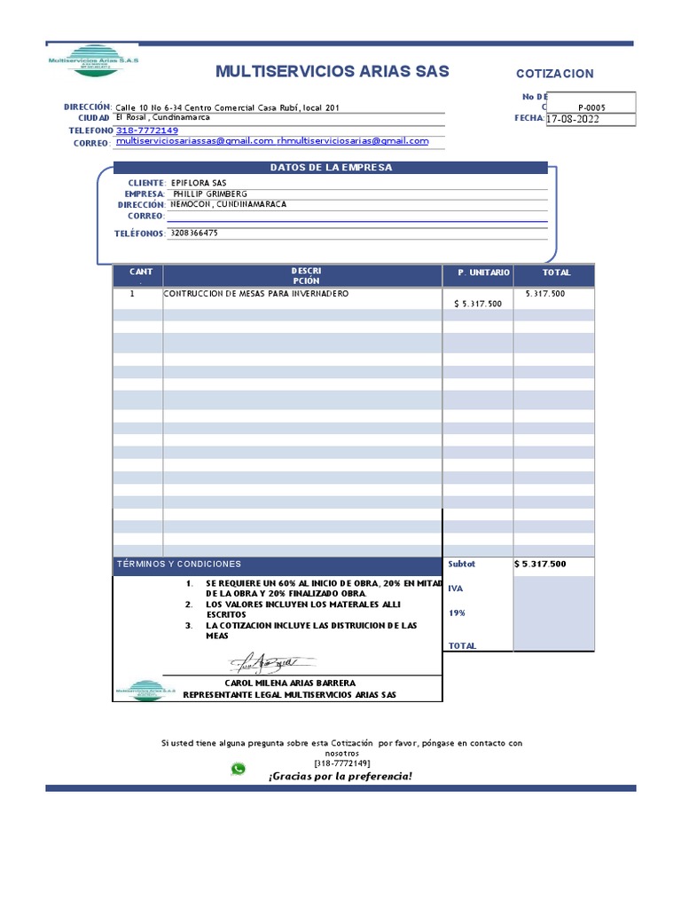 Cotizacion 005 Mesas Epiflora | PDF