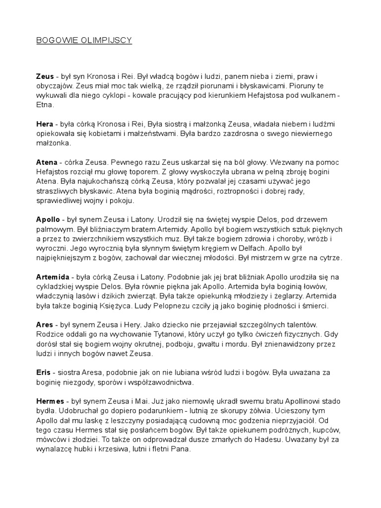 Greccy Bogowie Zestawienie | PDF