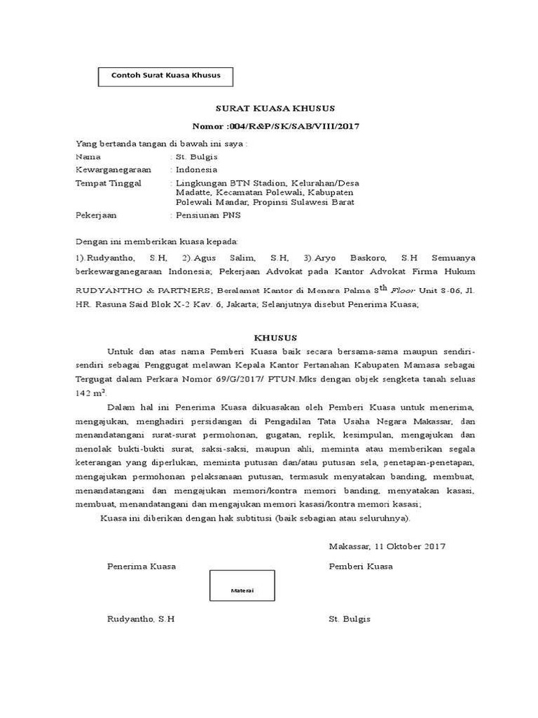 Contoh Surat Kuasa Khusus PTUN | PDF