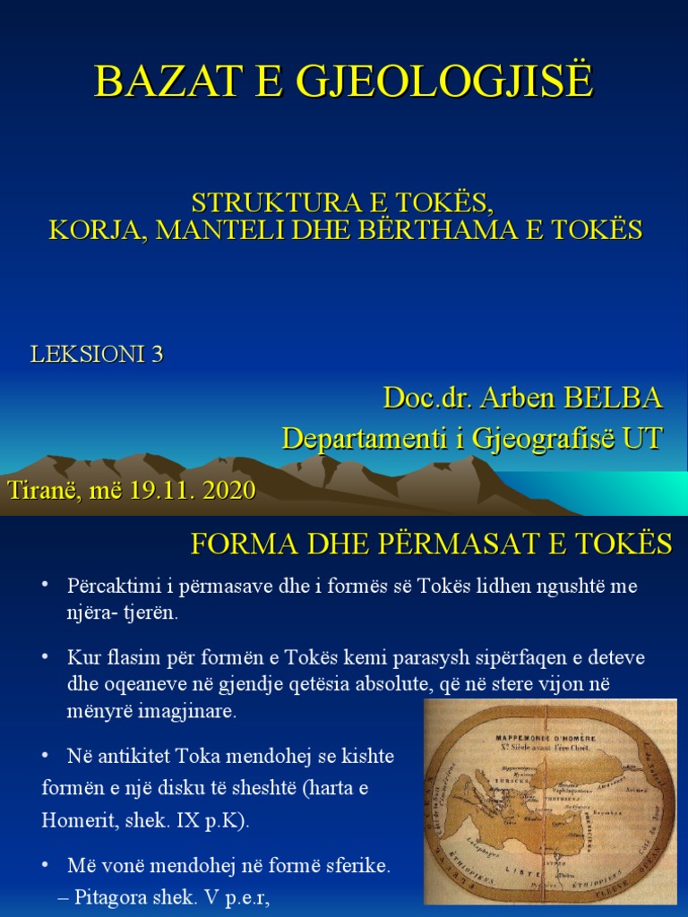 3 Struktura e Tokës, Korja e Tokës, Manteli e Bërthama e Tokës ...
