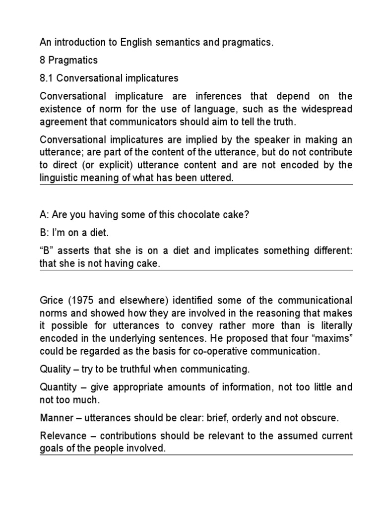 An Introduction To English Semantics and Pragmatics 8 Pragmatics | PDF ...