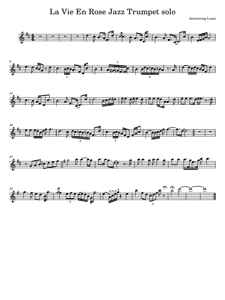 La Vie en Rose Jazz Trumpet Solo | PDF | Jazz | Popular Music