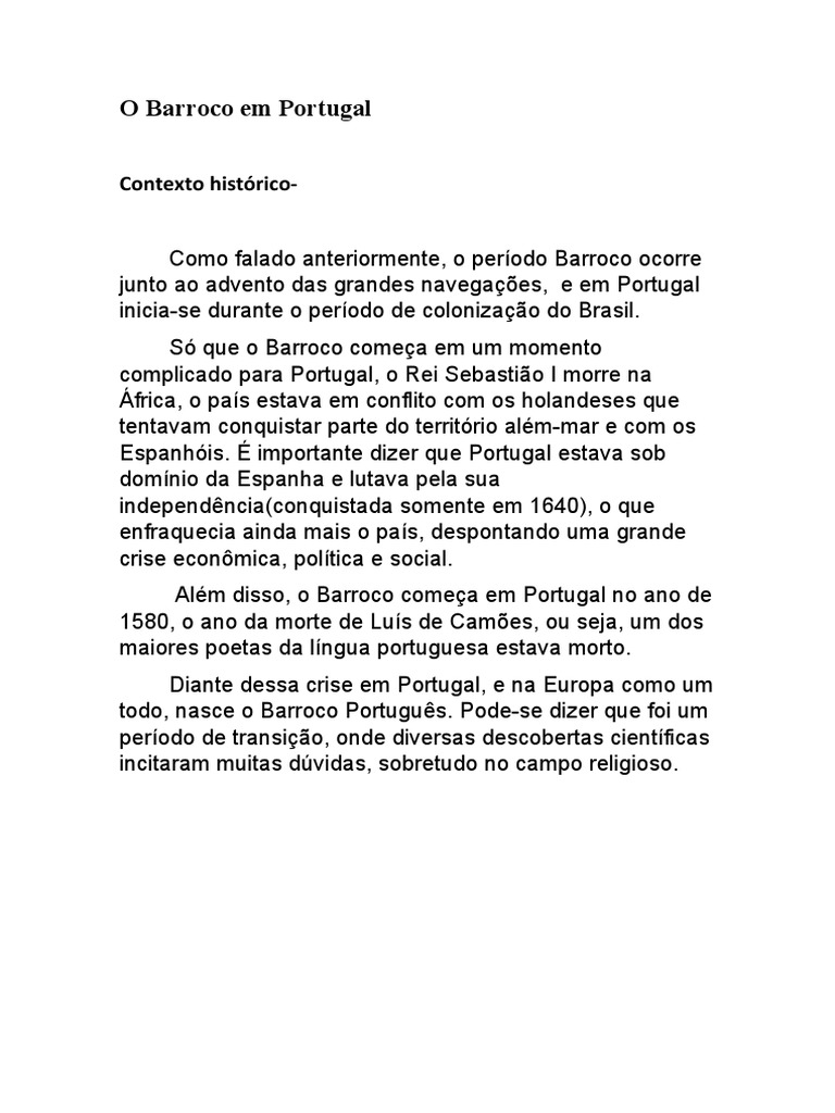 Contexto Histórico do Barroco em Portugal | PDF