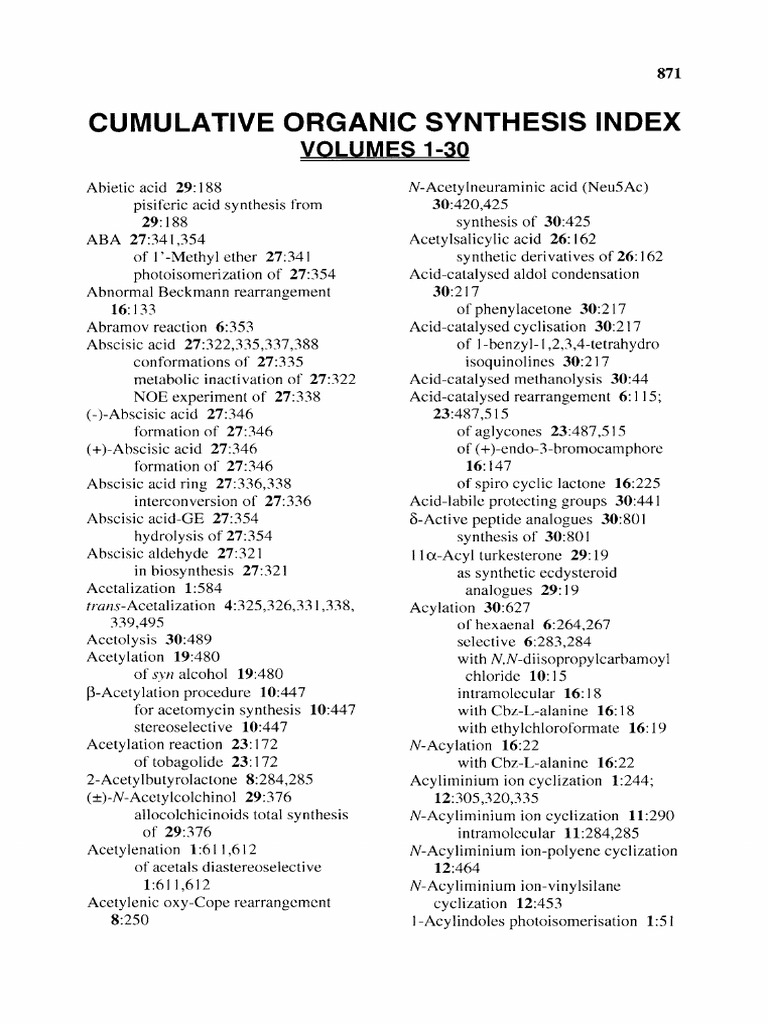 Cumulative Organic Synthesis Index Volumes 130 2005 | PDF ...