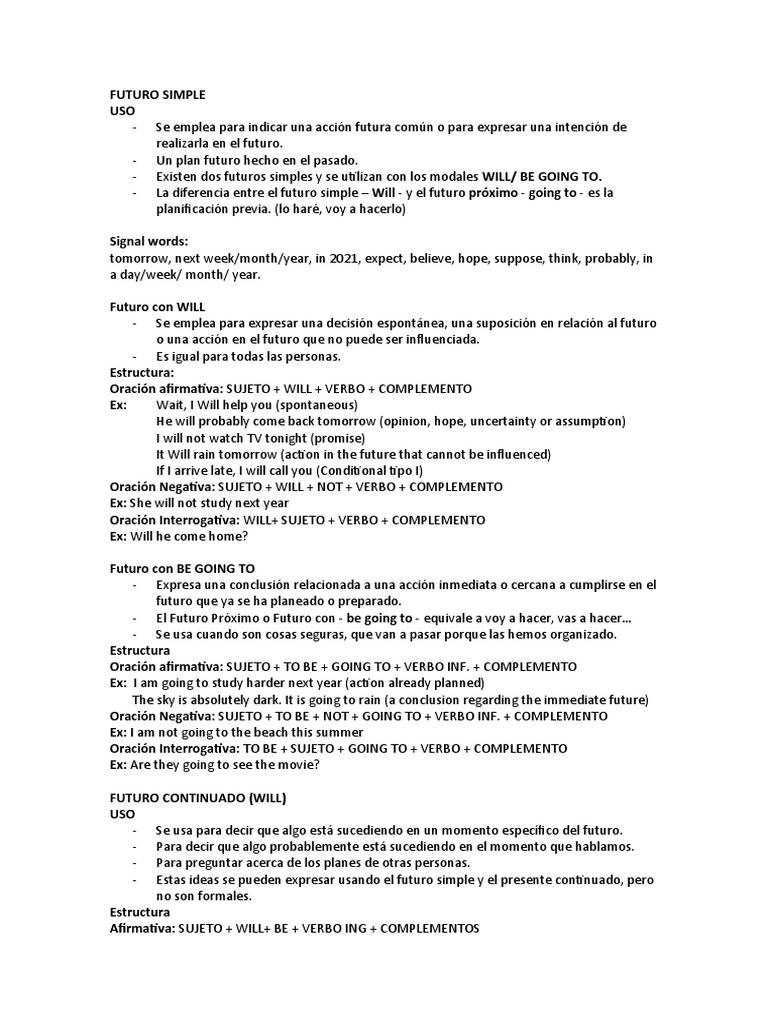 Futuro Simple Continuado Verbos Pdf Verbo Ciencia Cognitiva