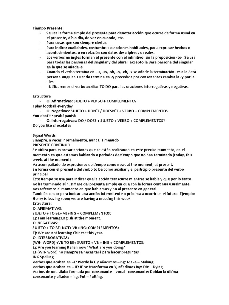 Presente Simple, Continuado, Conectores & Conectores | PDF | Verbo ...