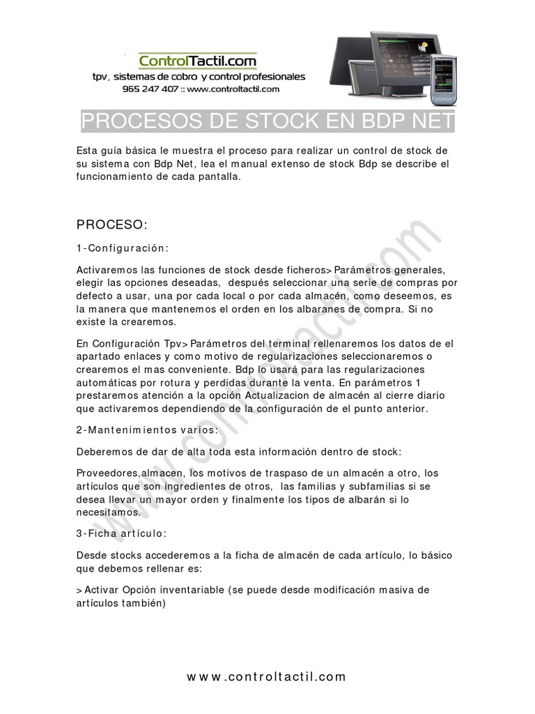 Manual Stock Proceso BDP Net | PDF