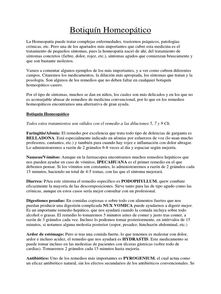 Botiquin Homeopatico | PDF | Homeopatía | Medicamentos con receta