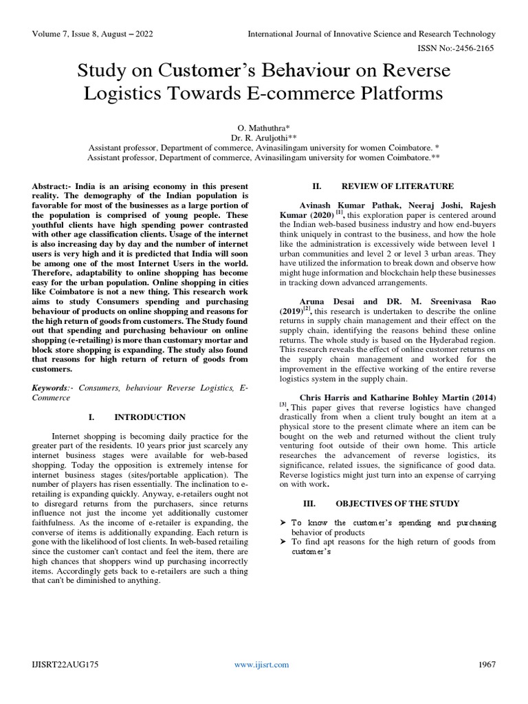 Study On Customer's Behaviour On Reverse Logistics Towards E-Commerce ...