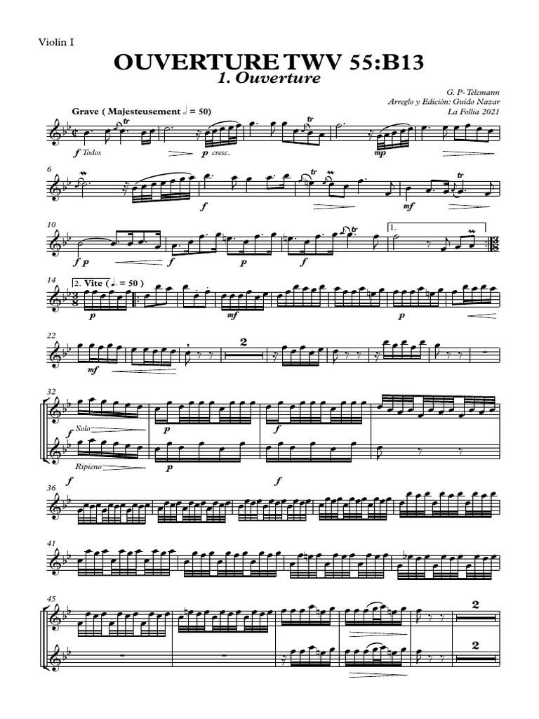 Telemann Ouverture-Suite TWV 55 B13 - Violín I | PDF | Échecs | Théorie ...