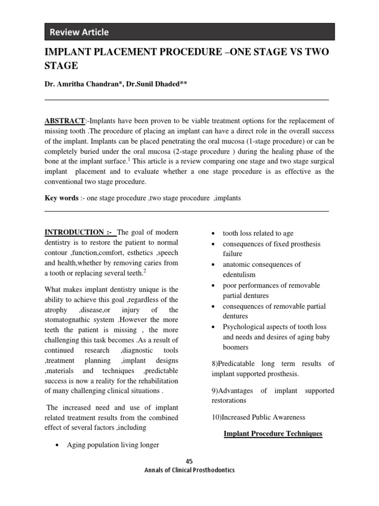 Implant Placement Procedure - One Stage VS Two Stage | PDF | Dental ... Implant Placement Procedure - One Stage VS Two Stage | PDF | Dental ...