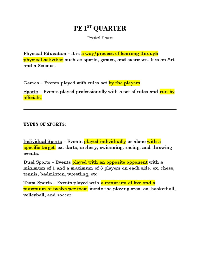 PE 1ST Quarter - Physical Fitness Notes | PDF | Flexibility (Anatomy ...