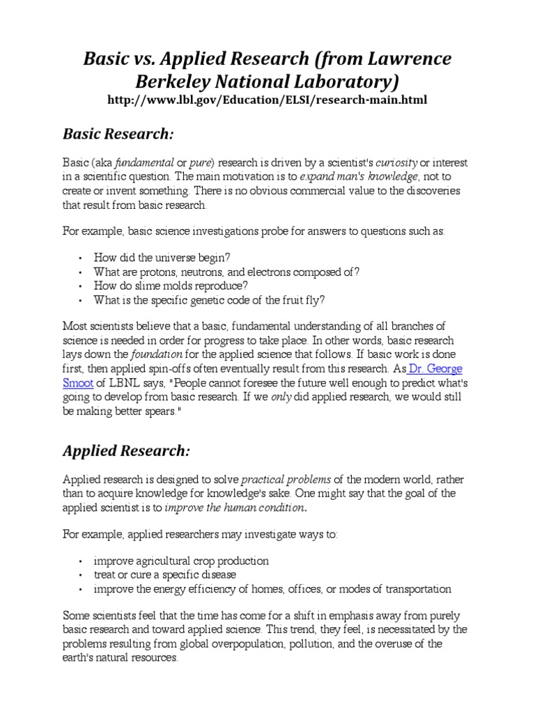 Basic Vs Applied Research | PDF