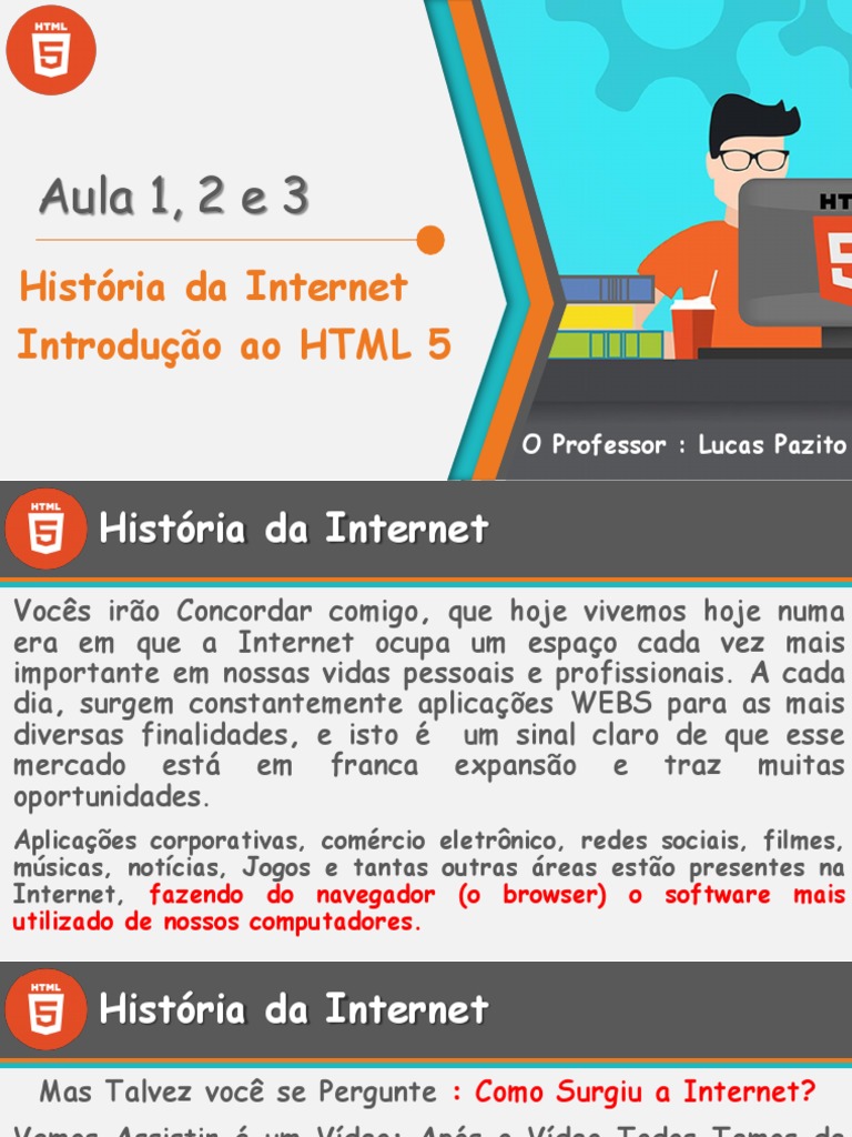 Aula 1,2,3 - Lucas Pazito | PDF | Html | Rede mundial de computadores