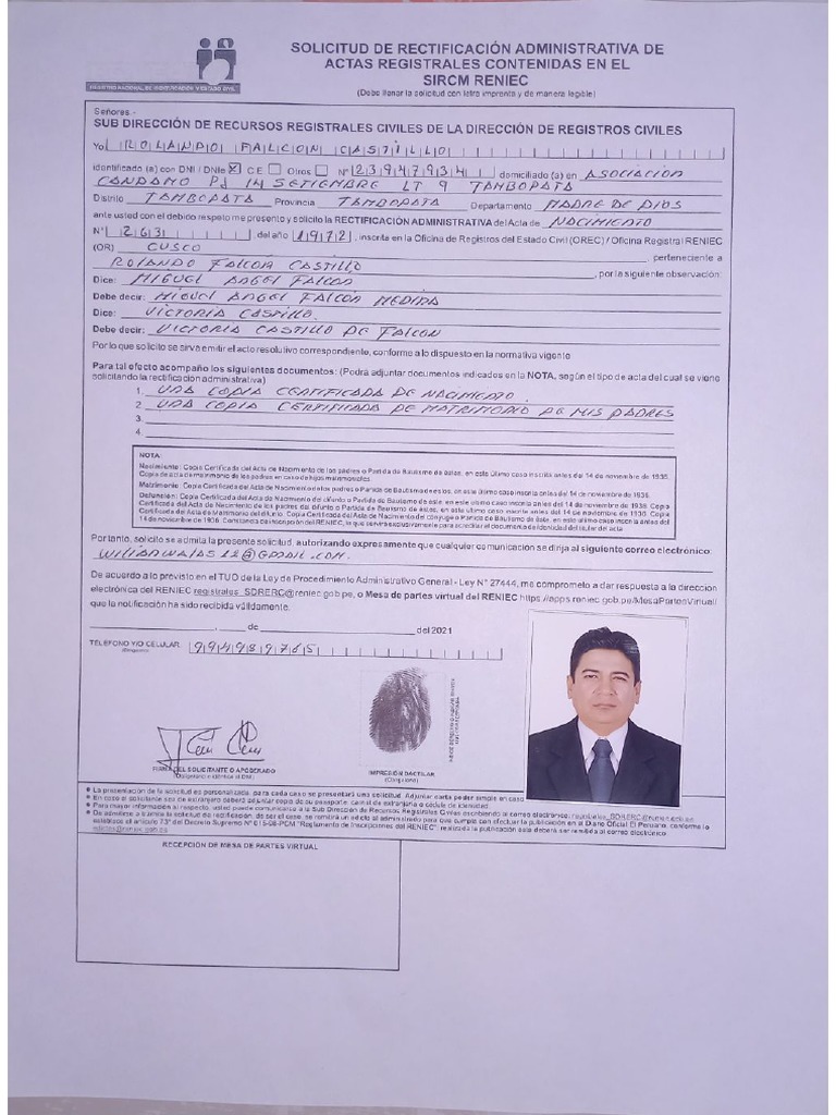Solicitud De Rectificación Administrativa De Actas Registrales