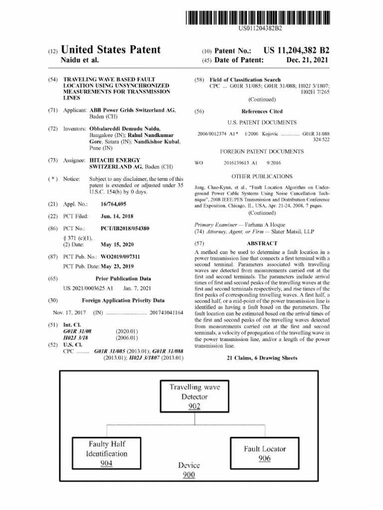 ABB Patent TRAVELING WAVE BASED FAULT LOCATION USING UNSYNCHRONIZED MEASUREMENTS FOR ...